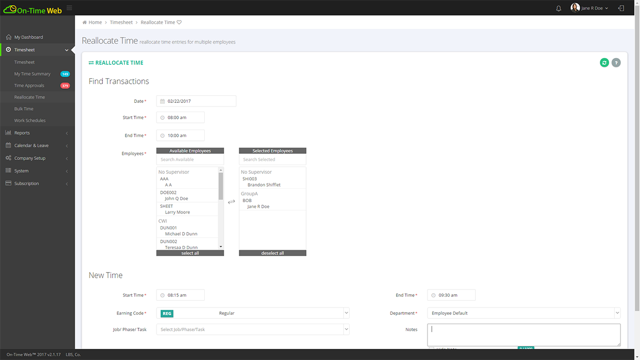 Reallocate Employee Time to Different Projects | On-Time Web