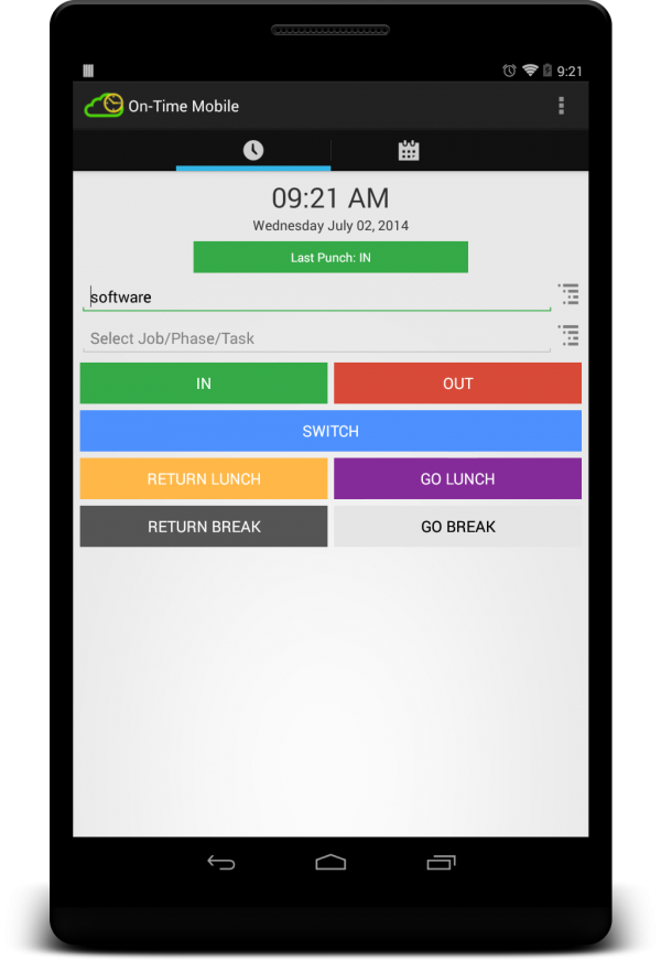 Mobile Device Time Sheet - On-Time Web