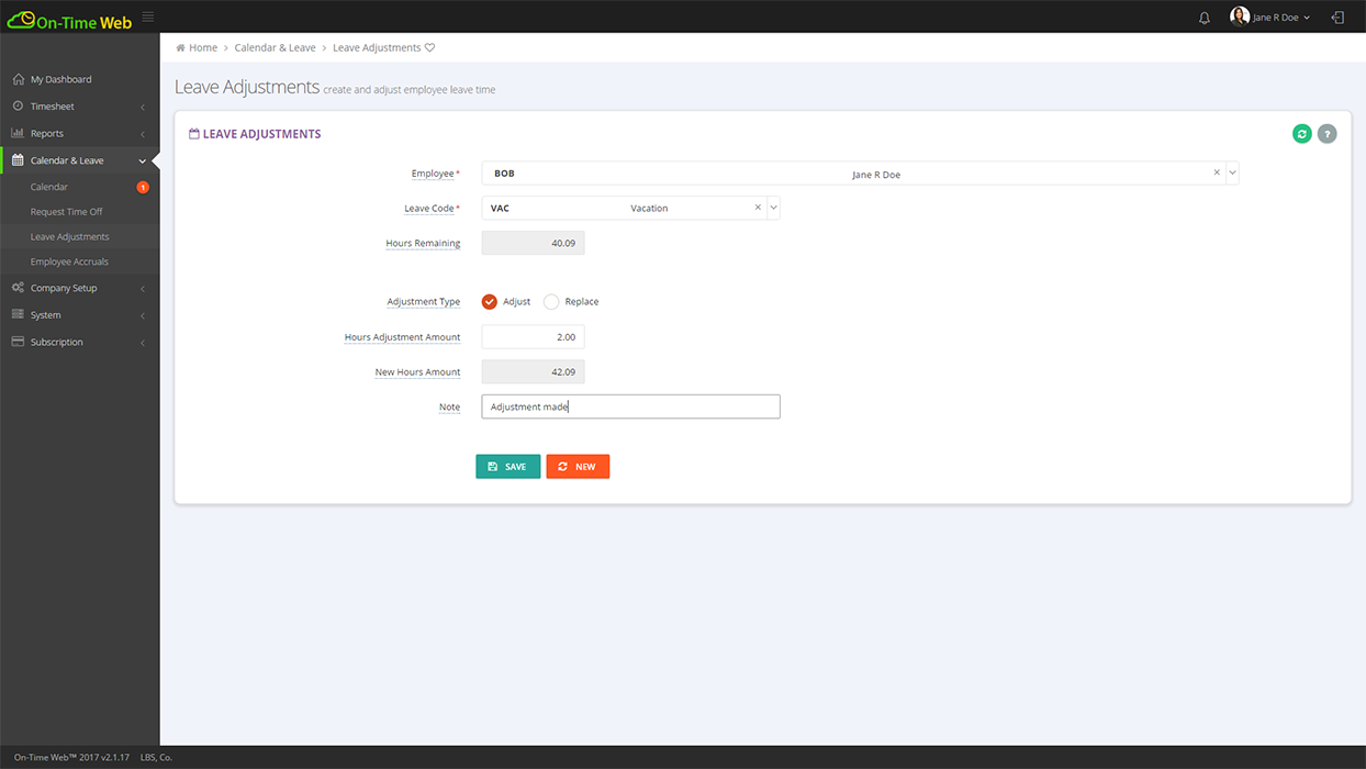 Employee PTO & Leave Time | On-Time Web