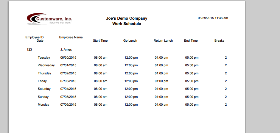 On-Time Web | Employee Work Schedules
